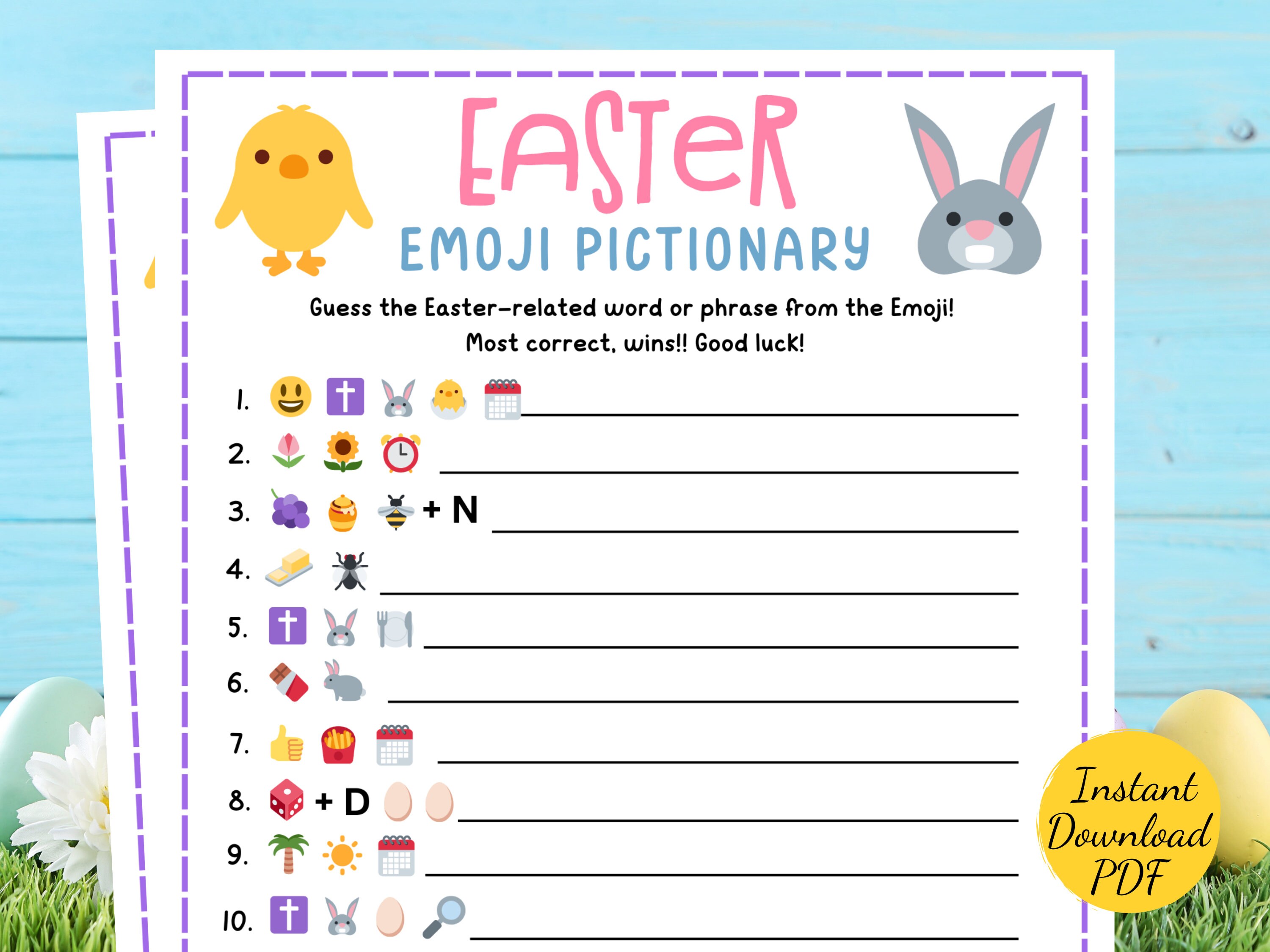 Easter EMOJI PICTIONARY Game Easter Party Game Printable Easter ...