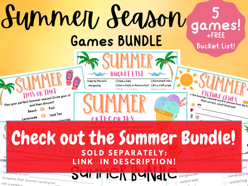 Summer PICTURE CLUES Guessing Game - Printable Summer Season Party Game ...