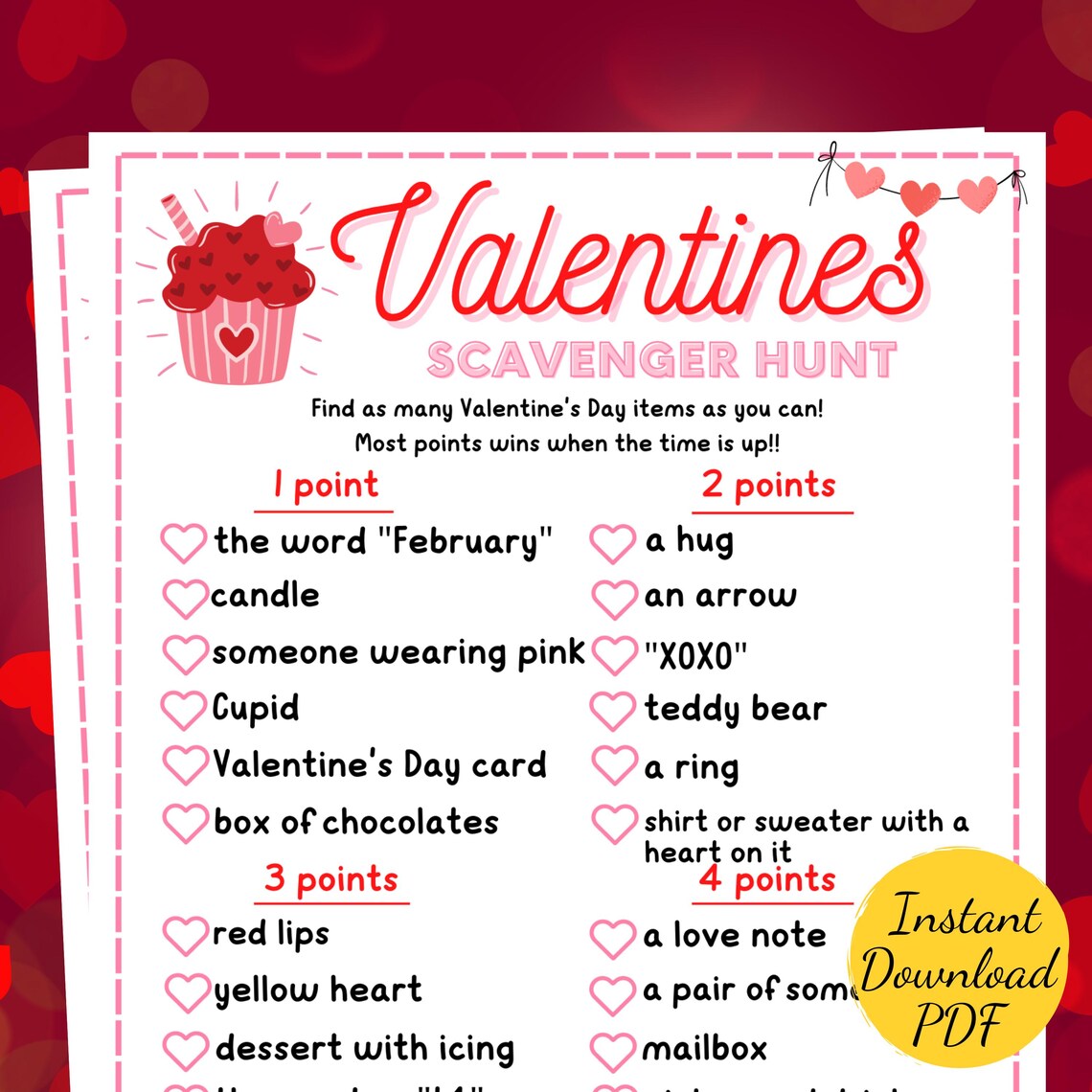 Valentines Day SCAVENGER HUNT - Valentines Day Party Game - Printable ...