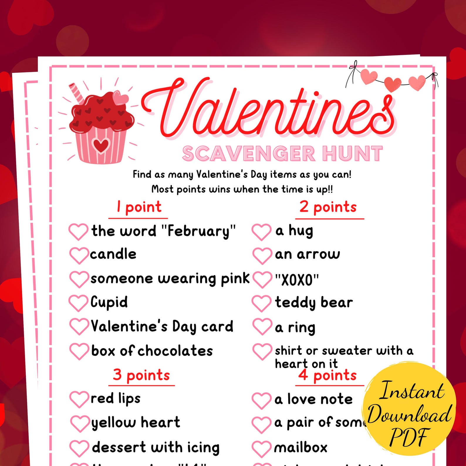 Valentines Day SCAVENGER HUNT - Valentines Day Party Game - Printable ...