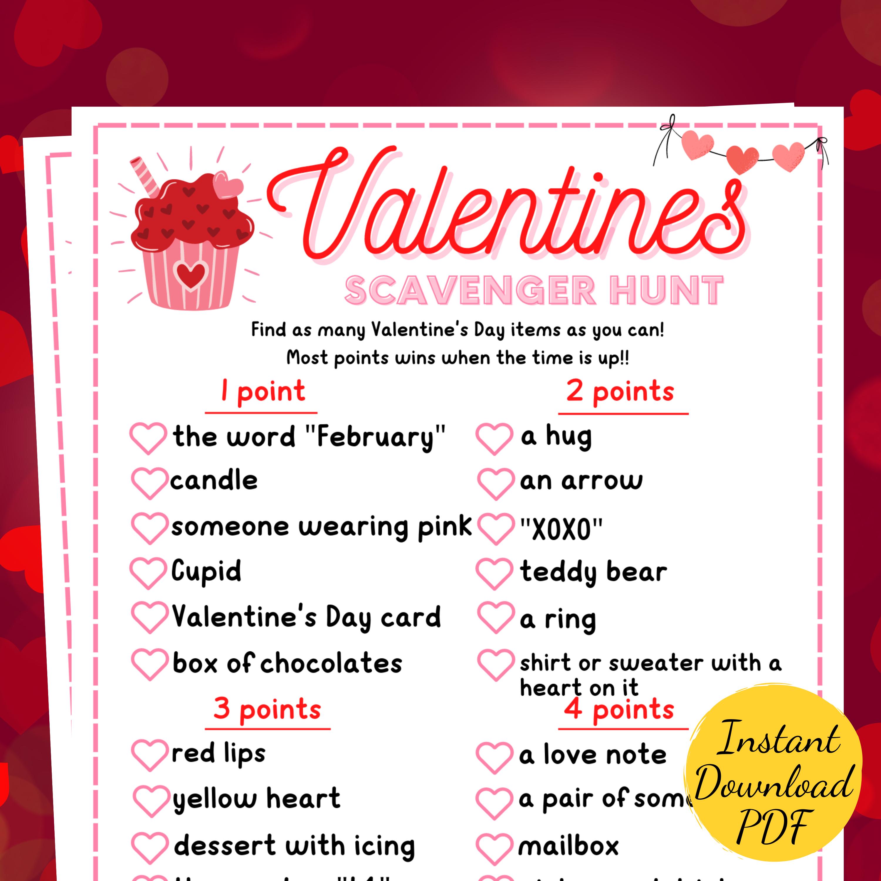 Valentines Day SCAVENGER HUNT - Valentines Day Party Game - Printable ...