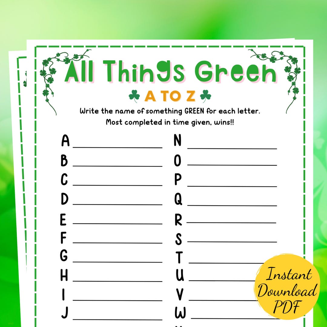 ALL THINGS GREEN A to Z - St. Patrick's Day Party Game - Printable St ...