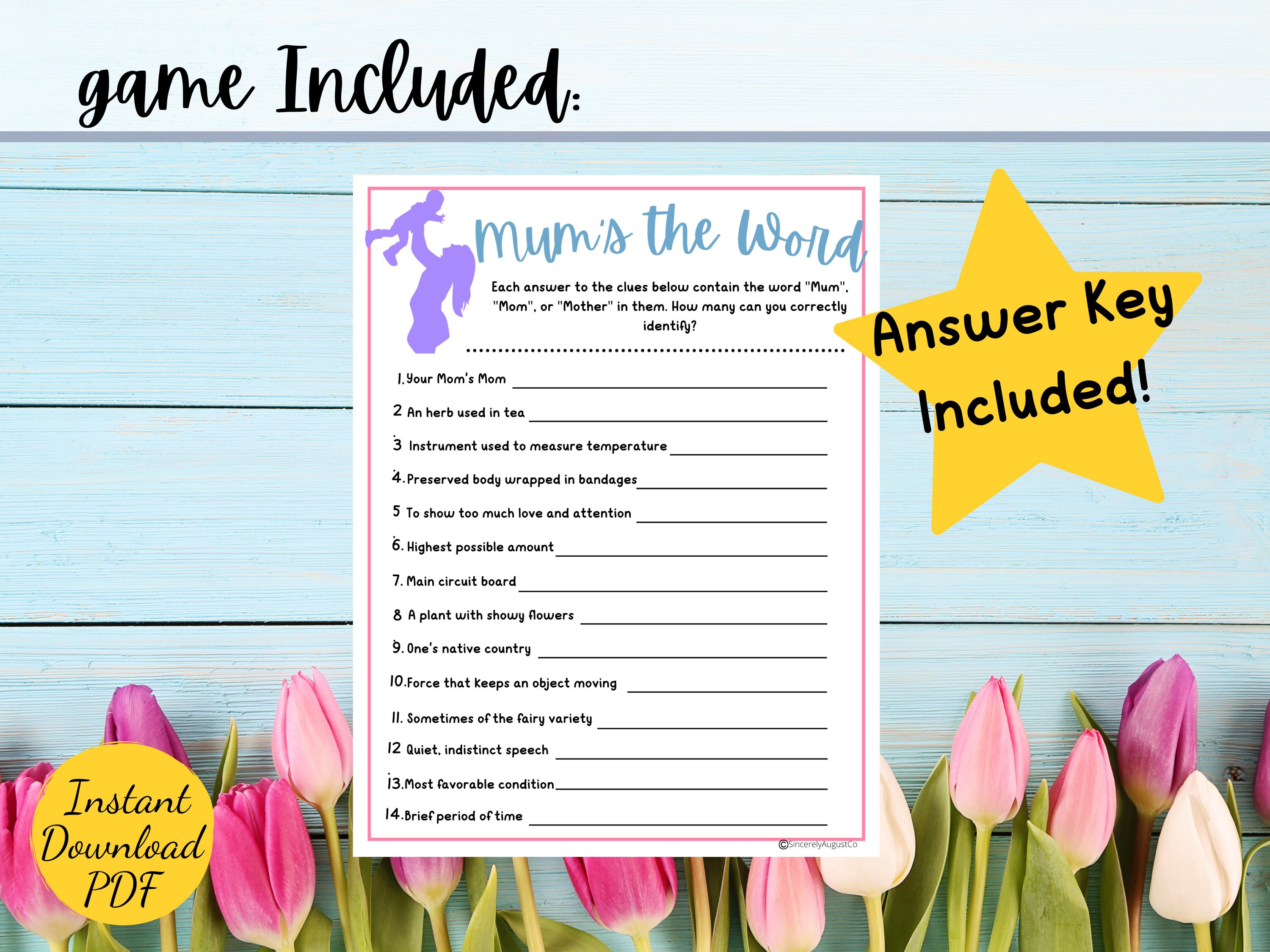 MUMS THE WORD Mothers Day Game Mothers Day Party Game Printable Mothers ...