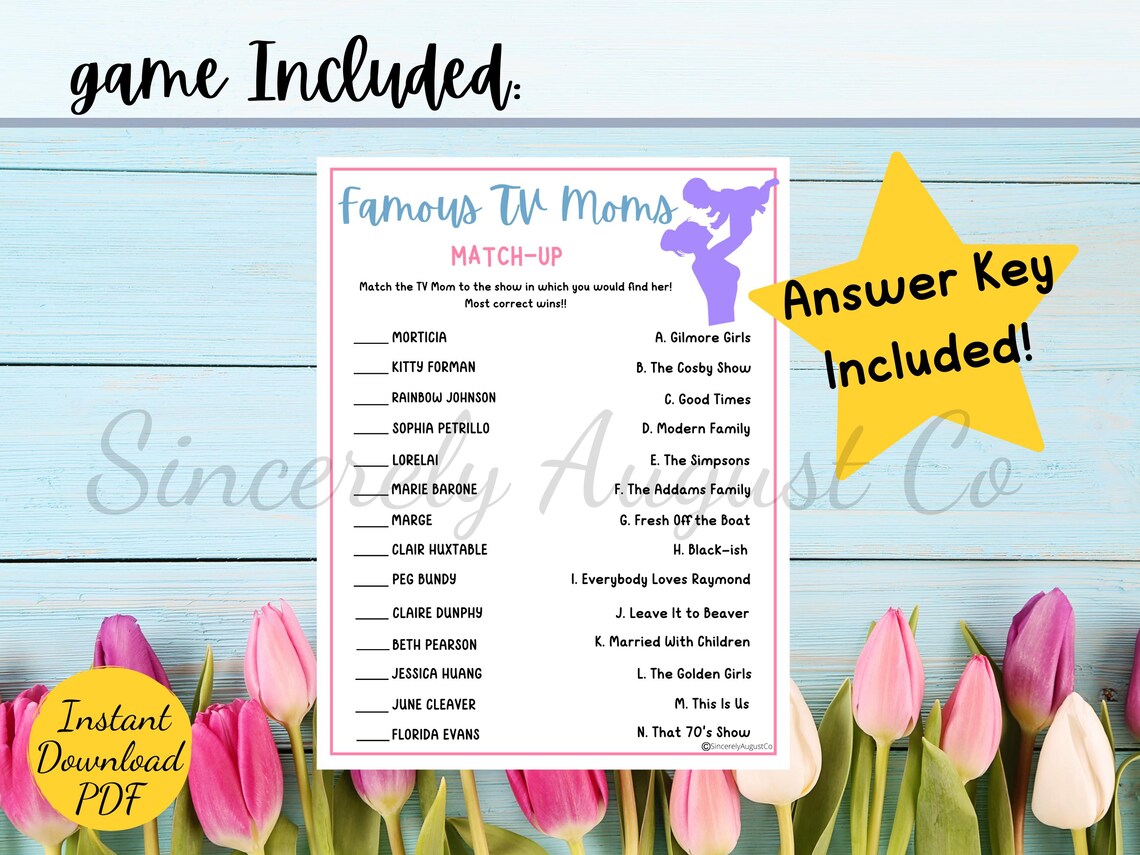 FAMOUS TV MOMS Mothers Day Match - Mothers Day Party Game - Printable ...