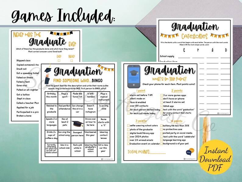 Graduation Party Games BUNDLE Printable Graduation Party Activities ...