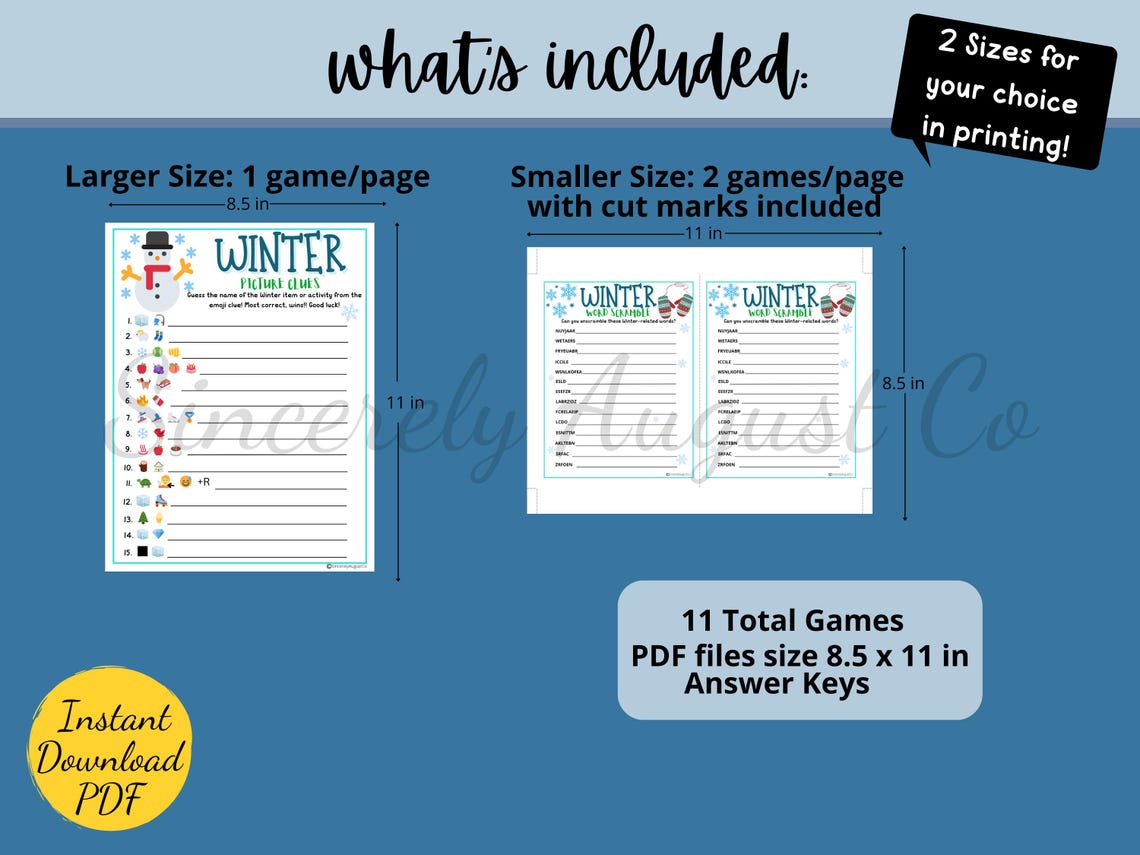 Printable Winter Games BUNDLE #3: Family Snow Day Activities (digital ...