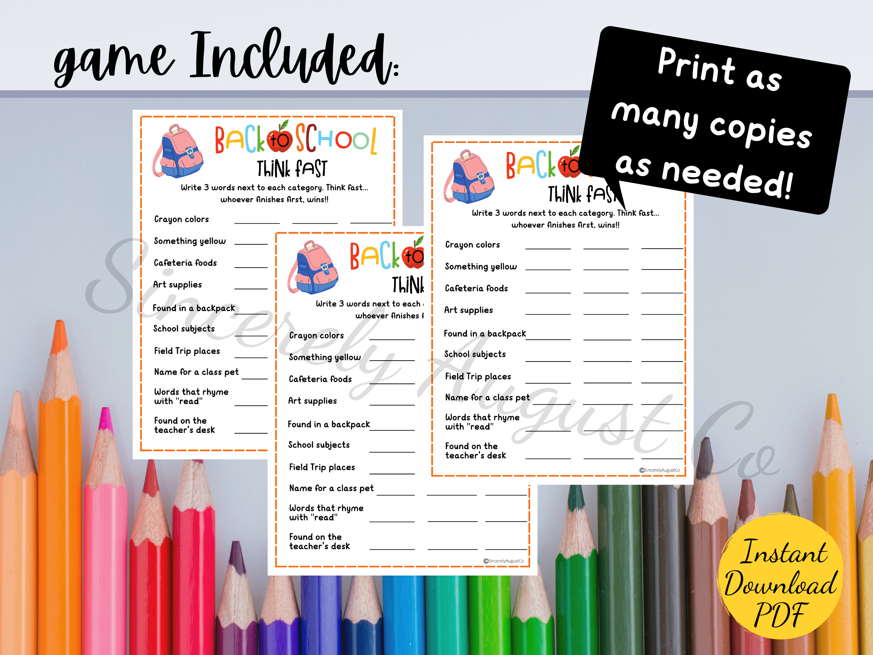 THINK FAST Back to School Game - First Day of School Activity ...