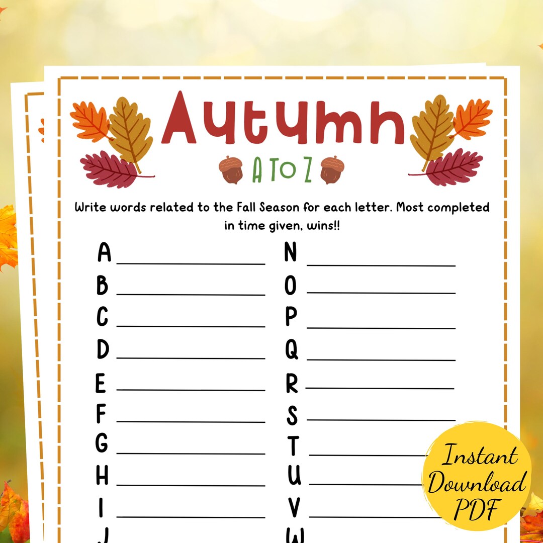 A TO Z Fall Party Game - Printable Autumn Party Game - Fall Word Game ...