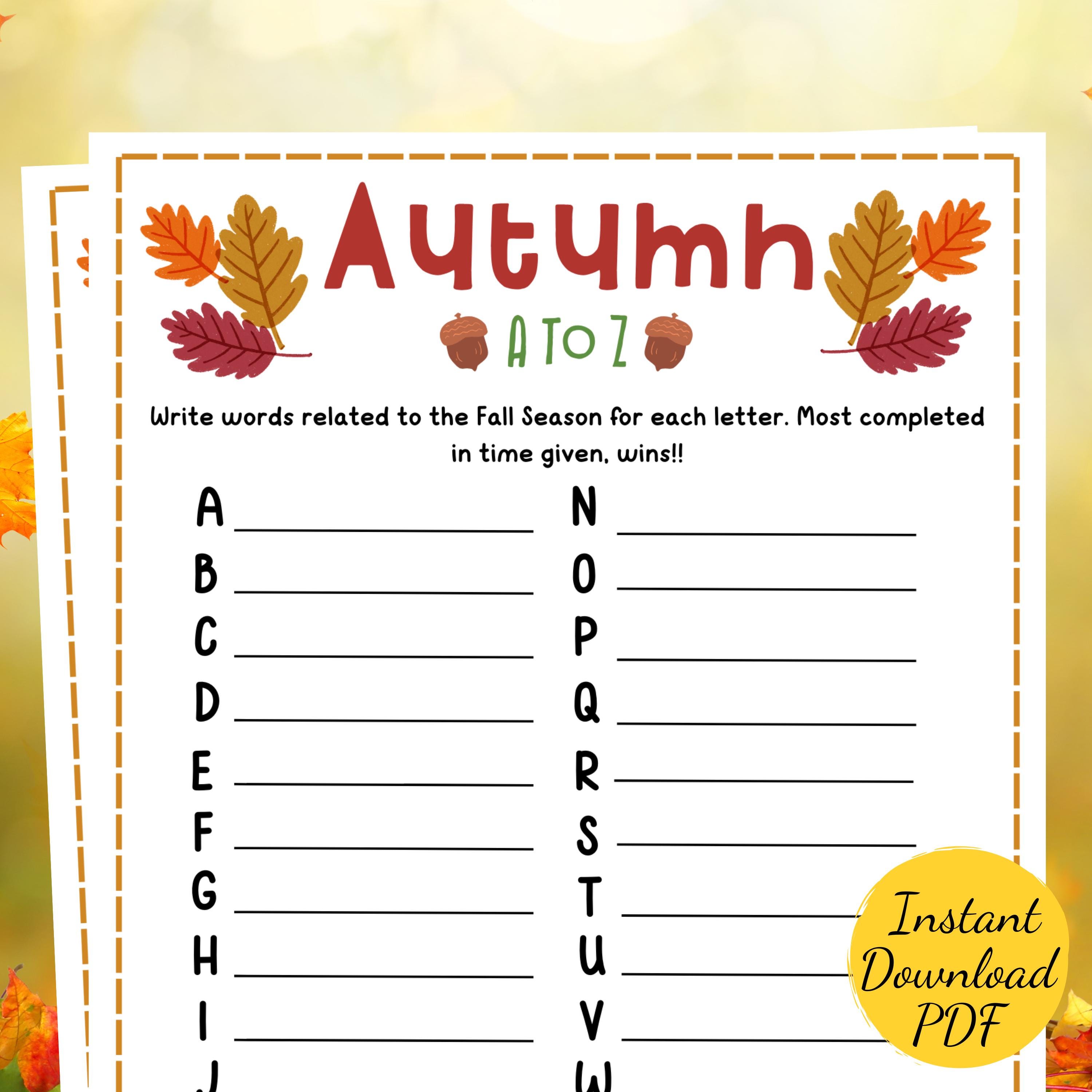 A TO Z Fall Party Game - Printable Autumn Party Game - Fall Word Game ...