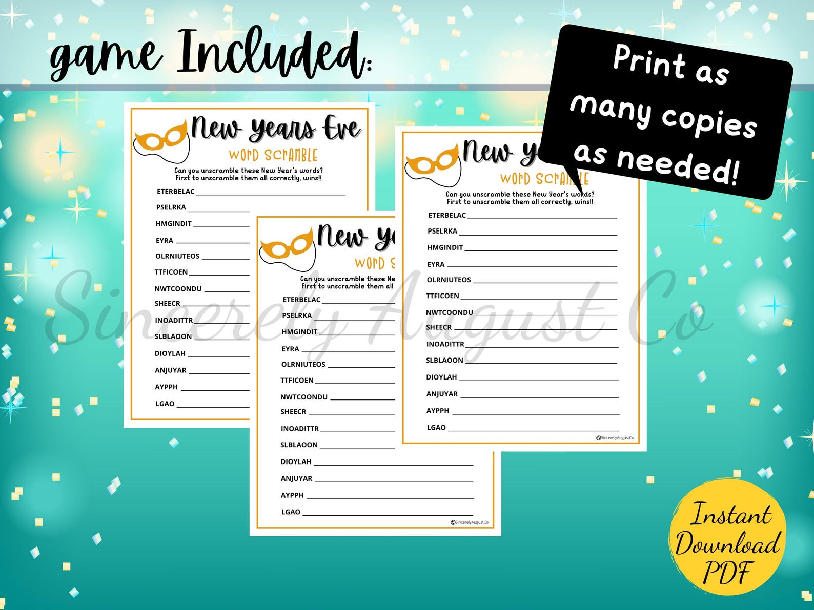New Year's Eve WORD SCRAMBLE Game - New Years Party Game - Printable ...