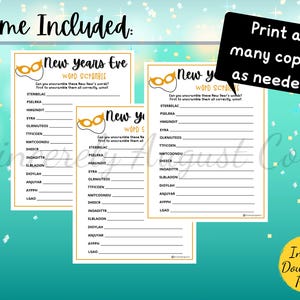 New Year's Eve WORD SCRAMBLE Game - New Years Party Game - Printable ...