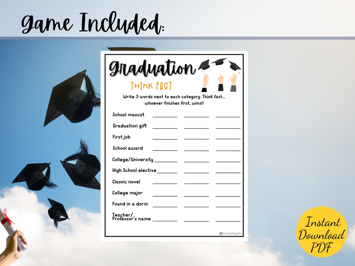 THINK FAST Graduation Game Graduation Party Game College Graduation ...