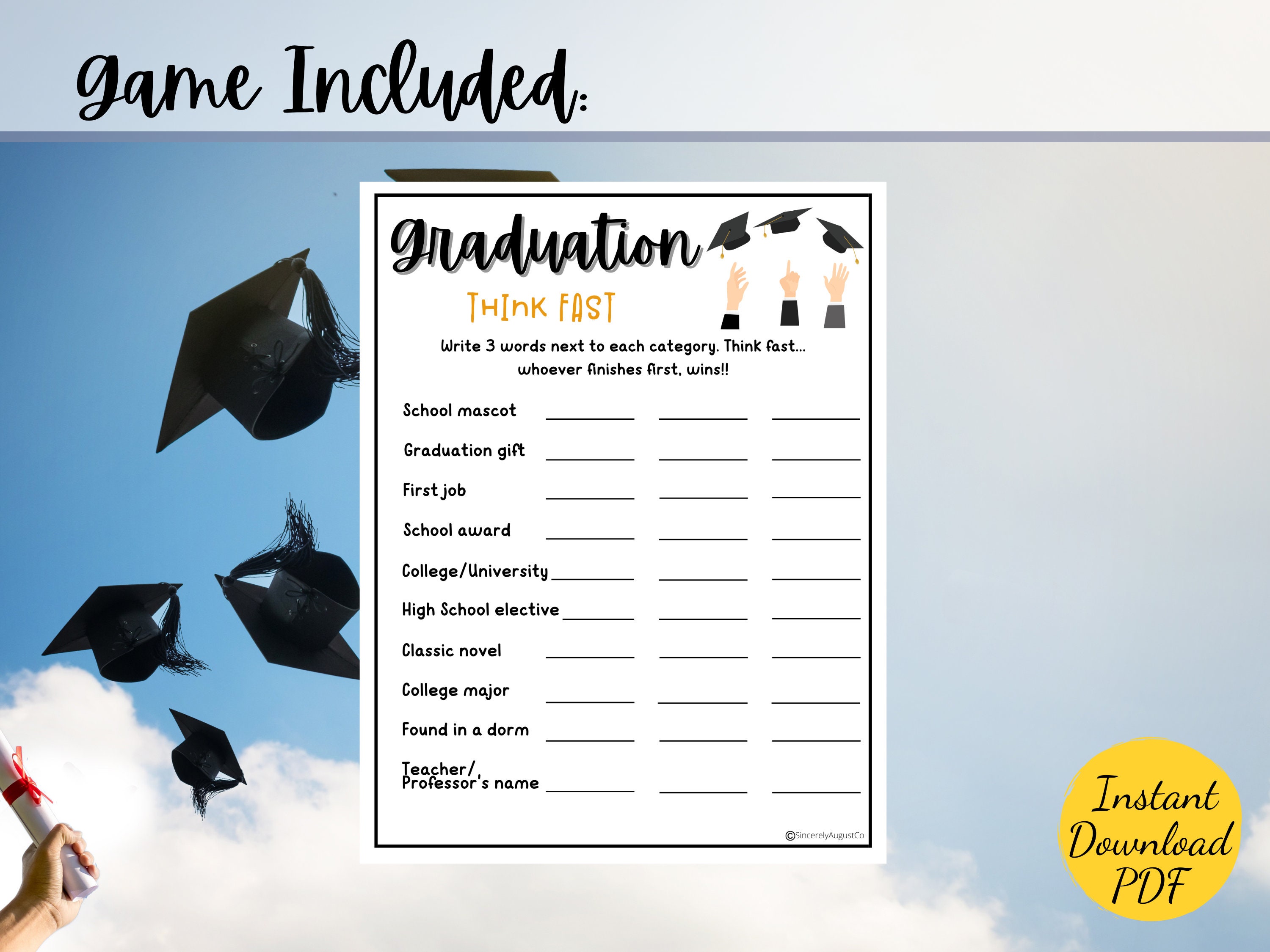 THINK FAST Graduation Game Graduation Party Game College Graduation ...