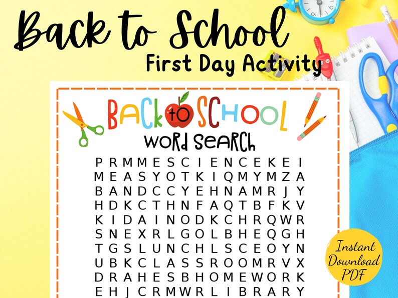 Back to School Word Search Back to School Game First Day - Etsy