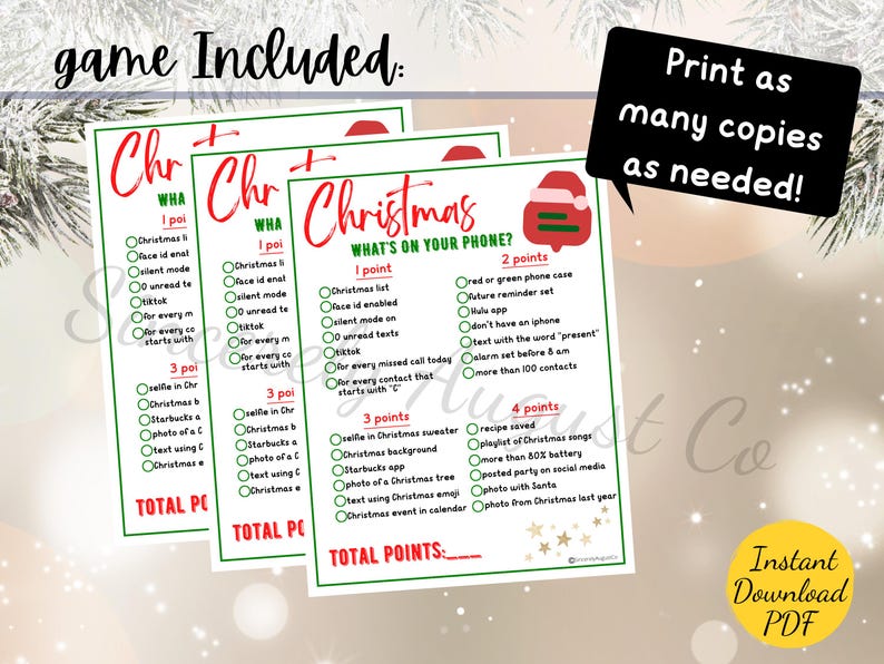 Christmas 'what's on Your Phone' Game: Printable Holiday Party Activity ...