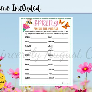 Spring FINISH the PHRASE Game: Printable Party Activity (PDF) - Etsy