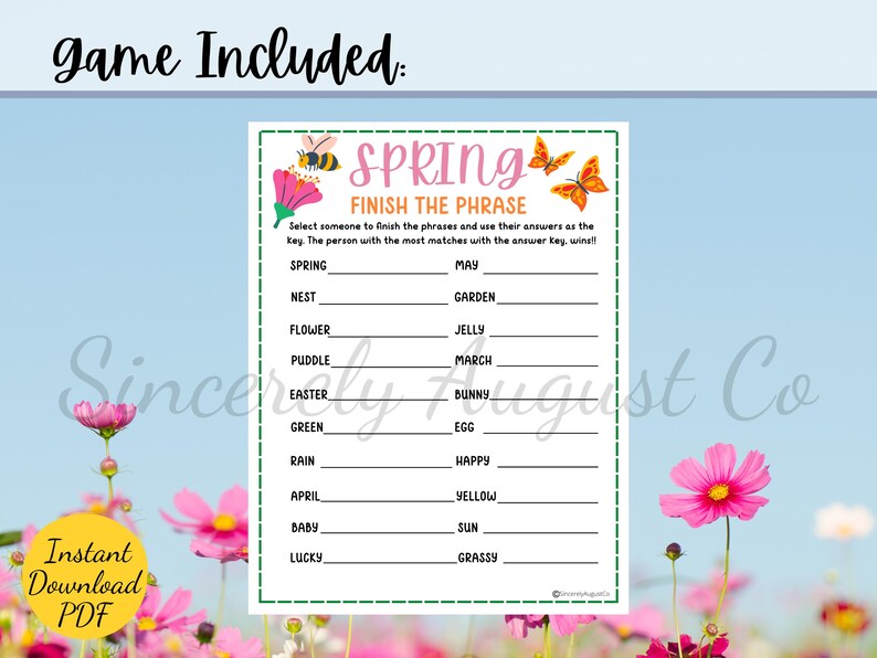 Spring FINISH the PHRASE Game: Printable Party Activity (PDF) - Etsy