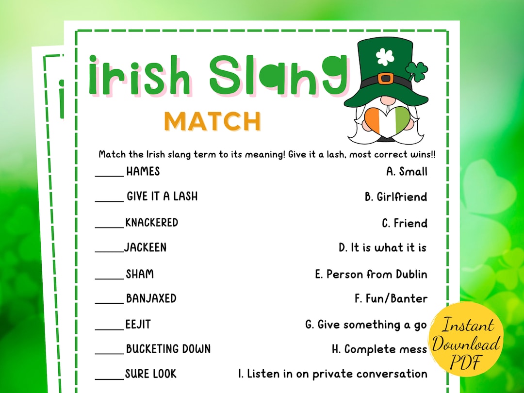 St. Patrick's Day IRISH SLANG MATCH Game St. Patrick's Day Party Game ...