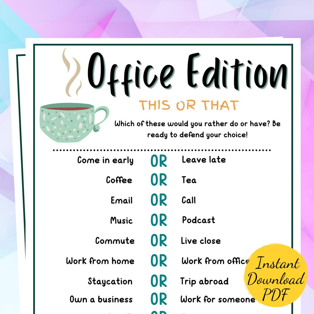 Office THIS or THAT Game: Printable Teambuilding Activity (PDF) - Etsy