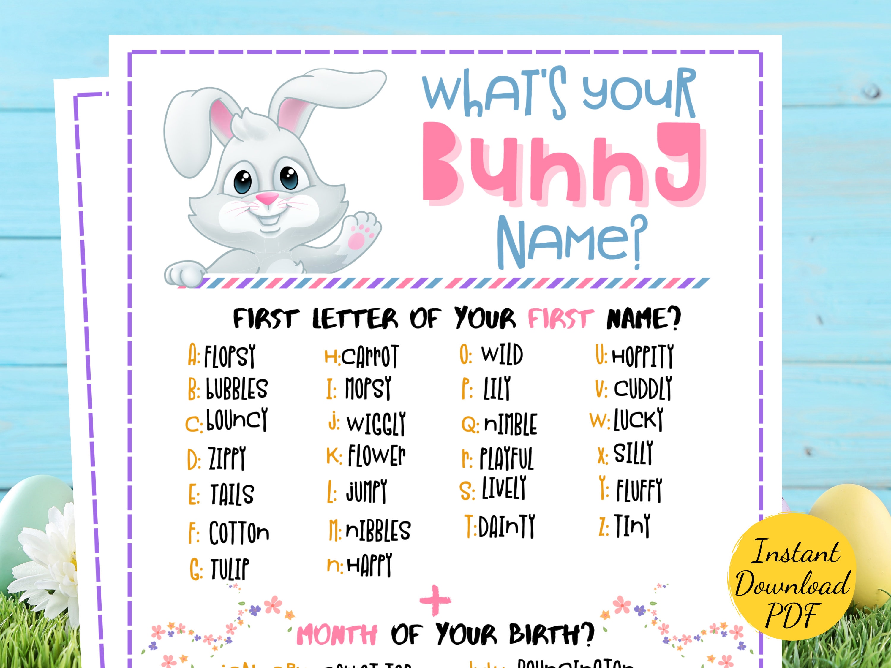 What's Your BUNNY NAME Easter Party Game Printable Easter Celebration ...
