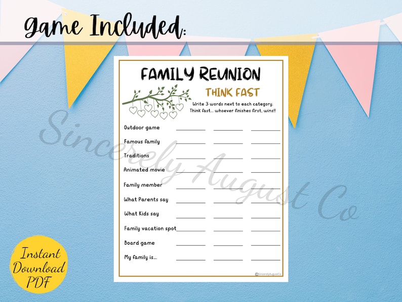 Family Reunion THINK FAST Game - Family Reunion Party Game - Printable ...