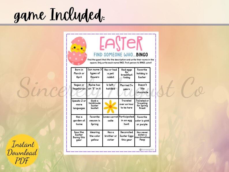 Easter FIND SOMEONE Who BINGO Game: Printable Party Activity (digital ...