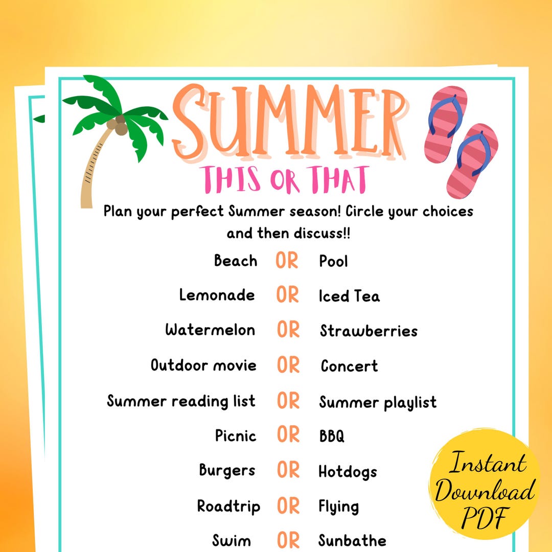 Summer THIS or THAT Game: Printable Party Activity (digital Download ...