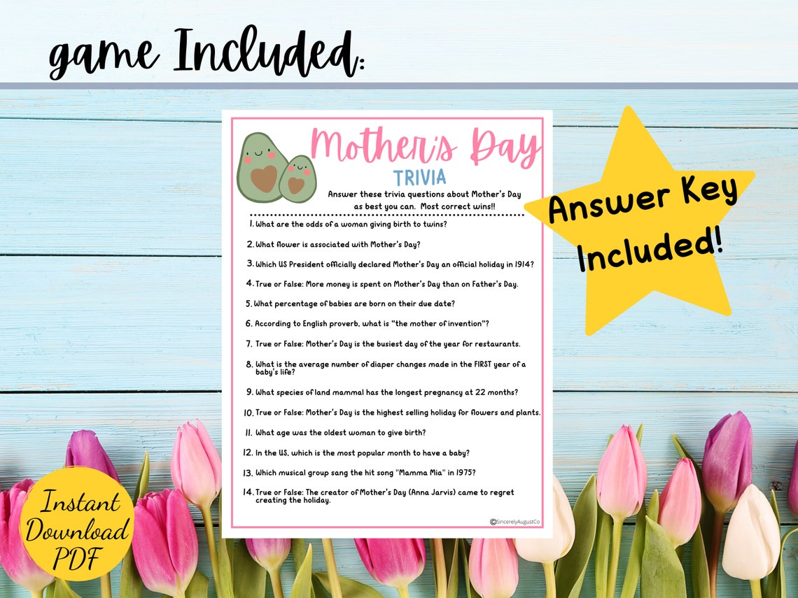 Mothers Day TRIVIA Game Mothers Day Party Game Printable - Etsy