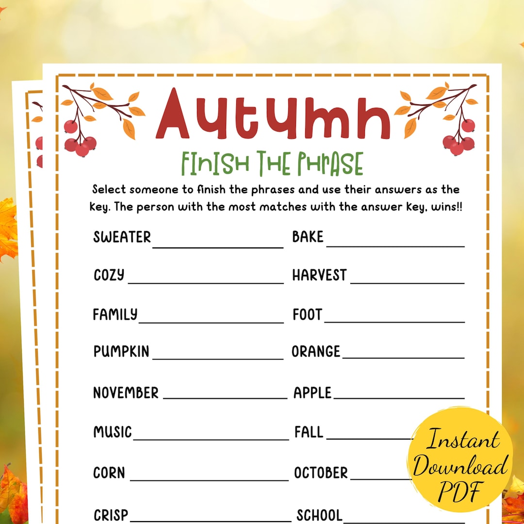 Fall FINISH THE PHRASE Game: Autumn Party Activity (printable) - Etsy