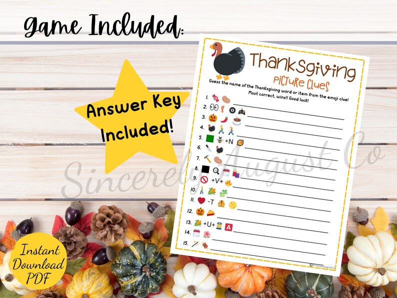 Thanksgiving PICTURE CLUES Game: Printable Emoji Pictionary (PDF) - Etsy