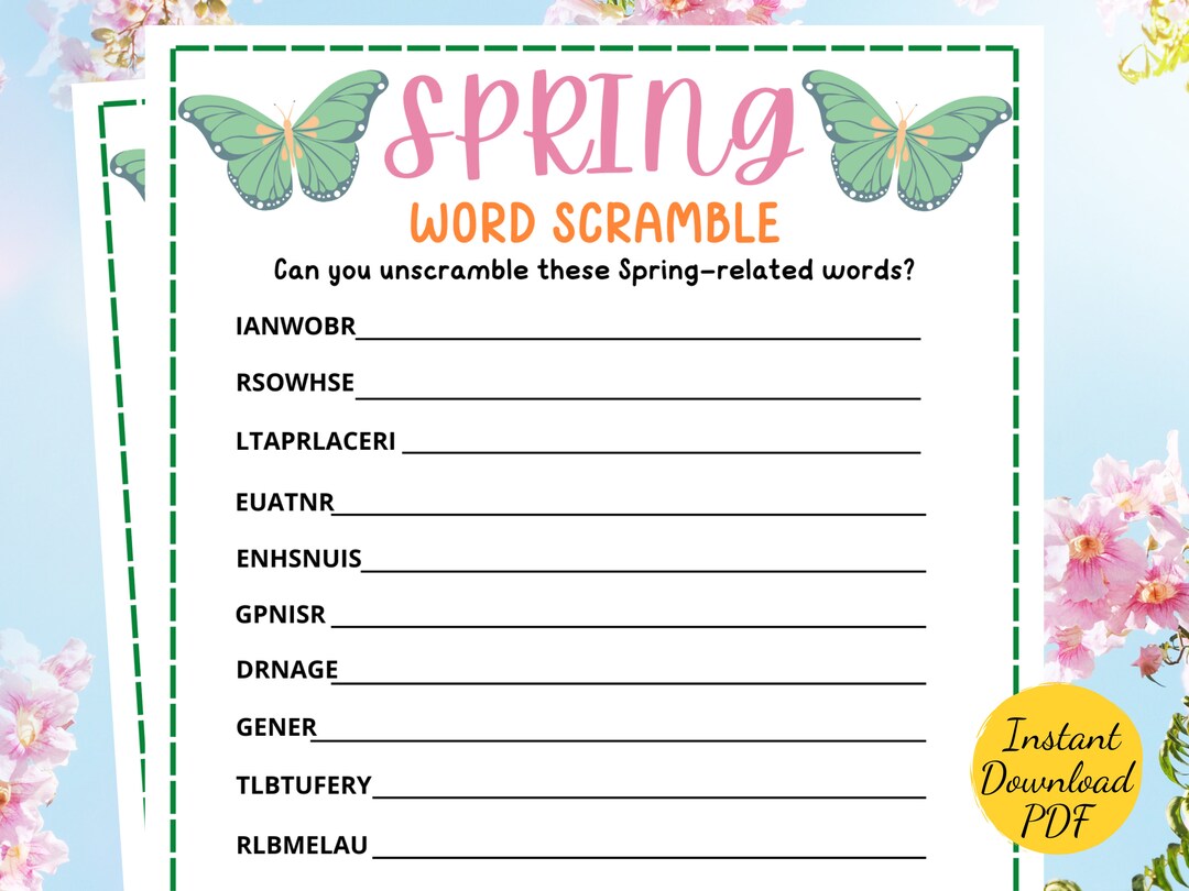 Spring WORD SCRAMBLE Game Printable Spring Season Party Game Word ...