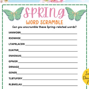 Spring WORD SCRAMBLE Game Printable Spring Season Party Game Word ...
