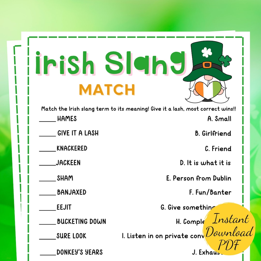 St. Patrick's Day IRISH SLANG MATCH Game (printable) - Etsy