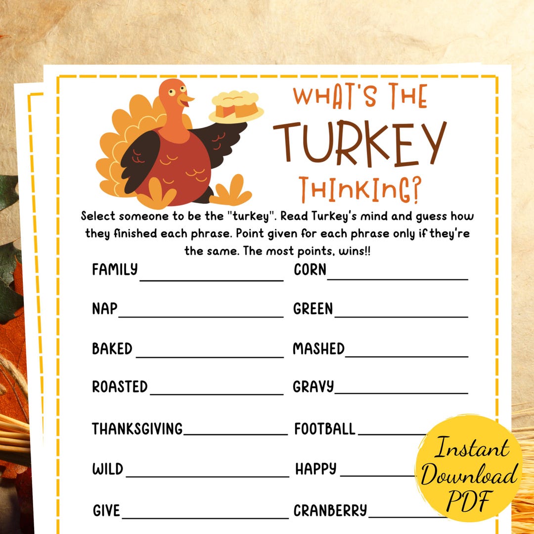 WHAT'S the TURKEY THINKING? Thanksgiving Party Game - Printable ...