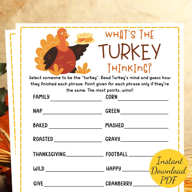 Thanksgiving Party Game: WHAT’S the TURKEY THINKING? (printable) - Etsy