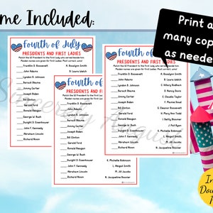 Fourth of July PRESIDENTIAL COUPLES Matching Game - July 4th Party Game ...
