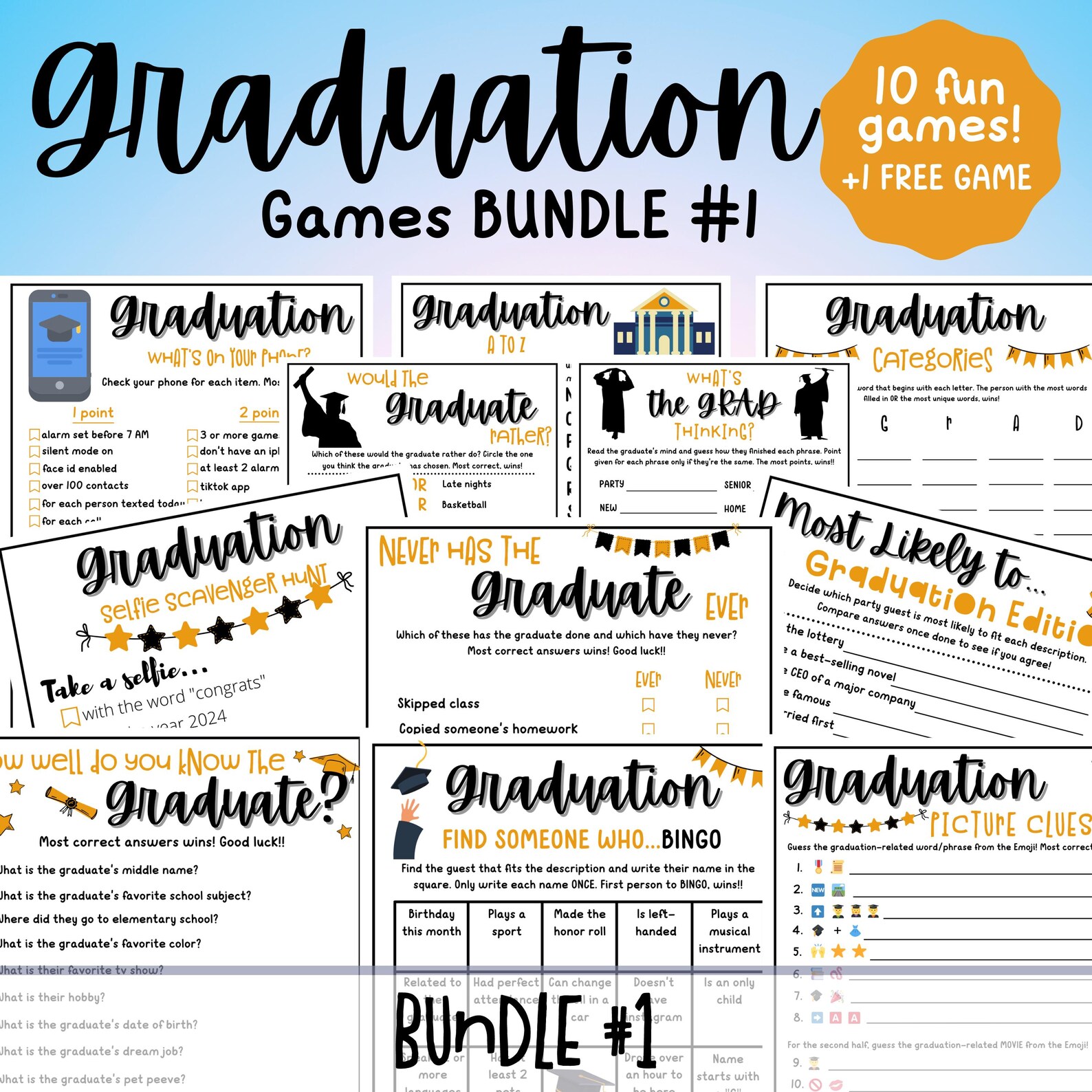 Graduation Party Games BUNDLE Printable Graduation Party Activities ...