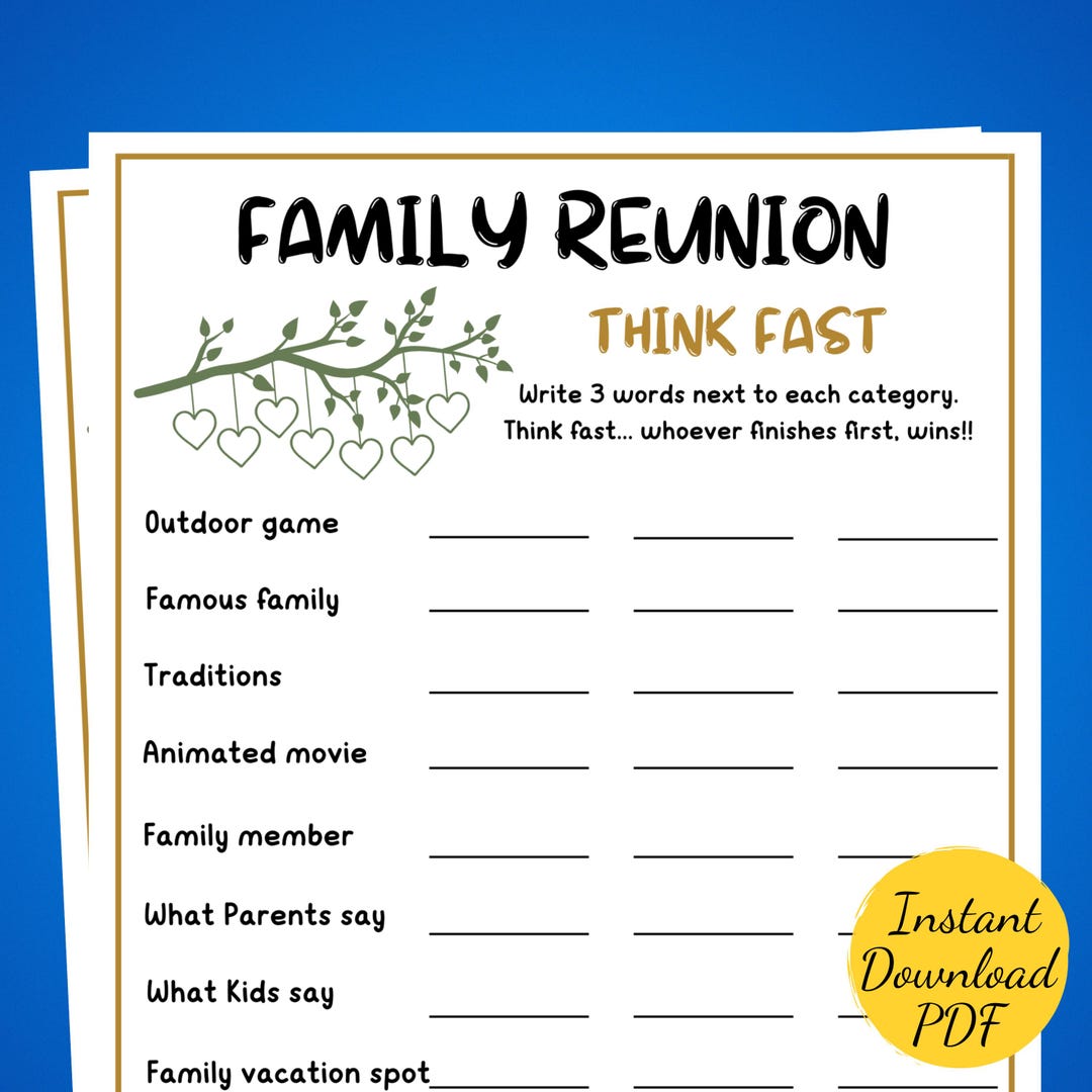 Family Reunion THINK FAST Game - Family Reunion Party Game - Printable ...