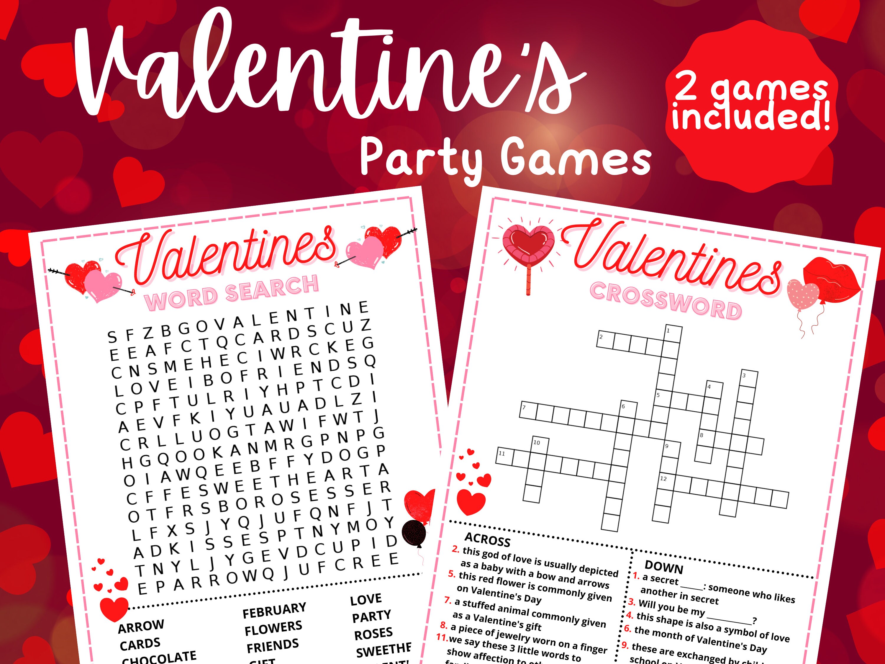 Valentines Day WORD SEARCH Valentines Day CROSSWORD Valentines Day ...