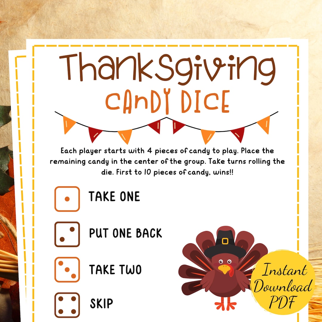 Thanksgiving CANDY DICE - Thanksgiving Party Game - Printable ...