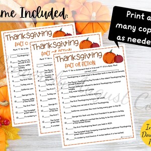 Thanksgiving FACT or FICTION Game: Printable Trivia (PDF) - Etsy
