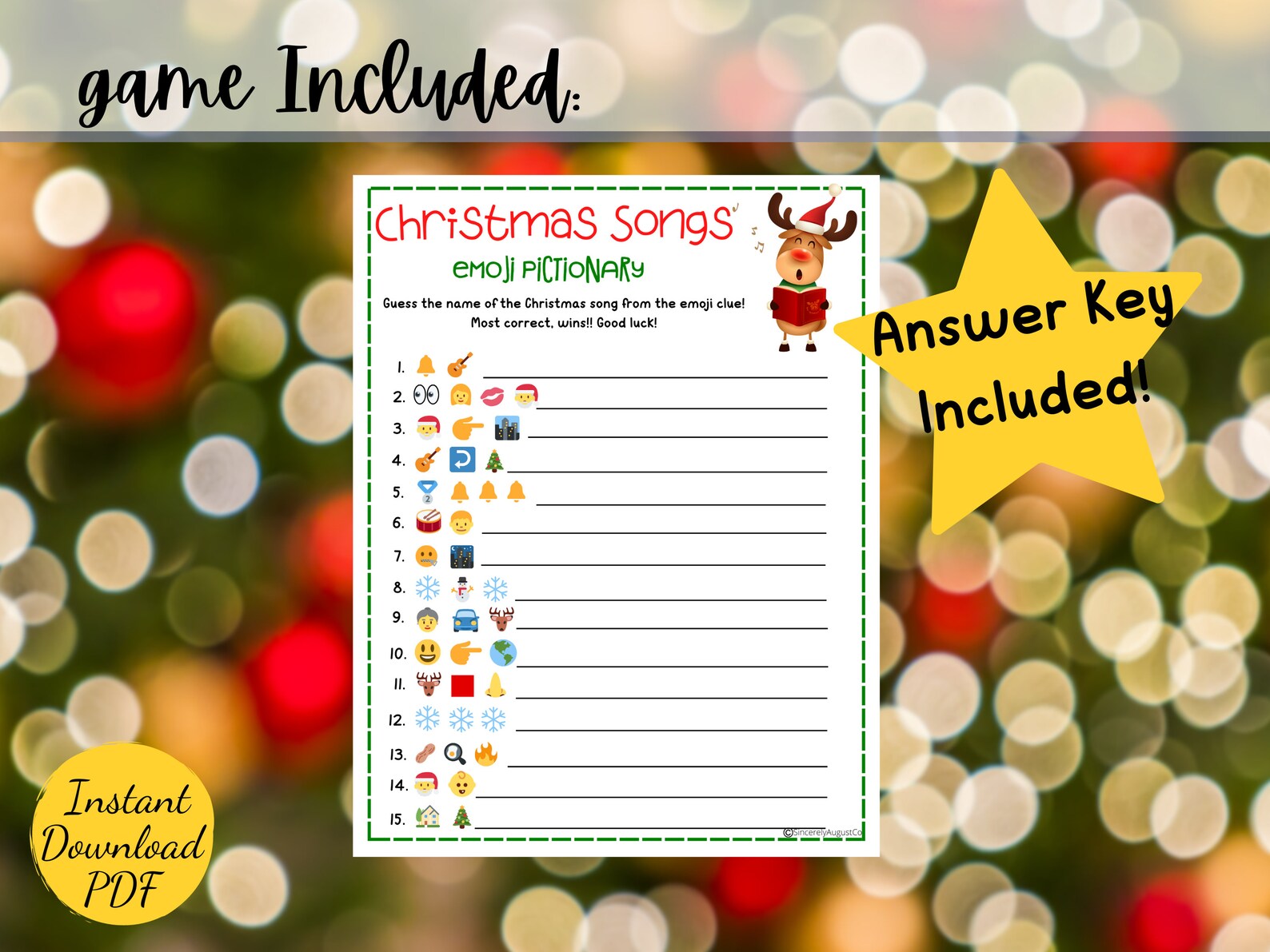 CHRISTMAS SONGS EMOJI Pictionary Printable Christmas Party Game ...