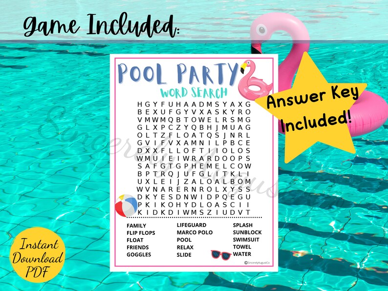 Pool Party WORD SEARCH Game: Printable Summer Activity (PDF) - Etsy