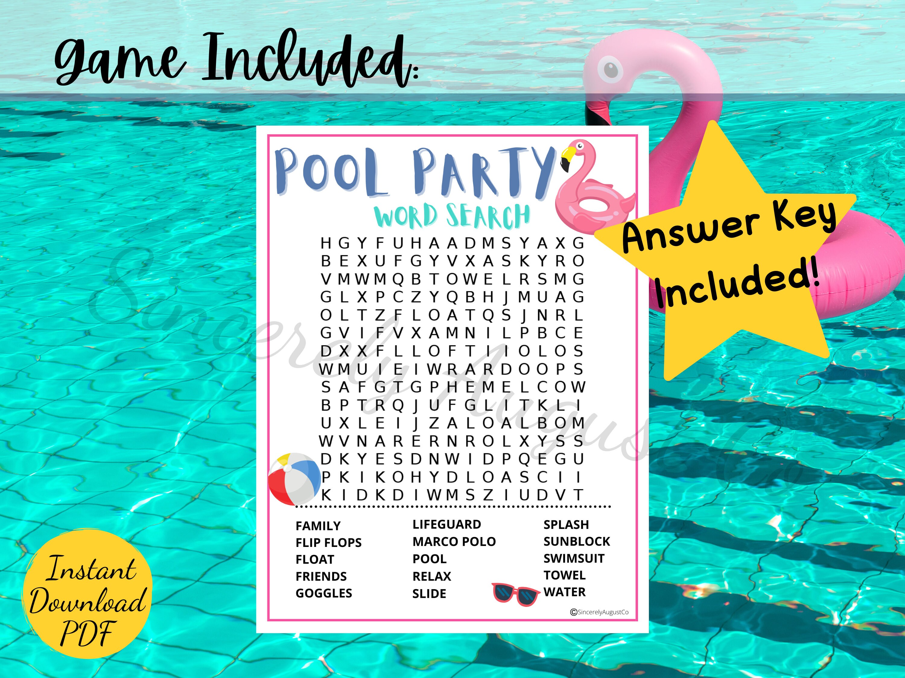 Pool Party WORD SEARCH Game: Printable Summer Activity (PDF) - Etsy
