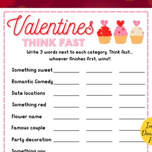 THINK FAST Valentines Day Game Valentines Day Party Game Printable ...