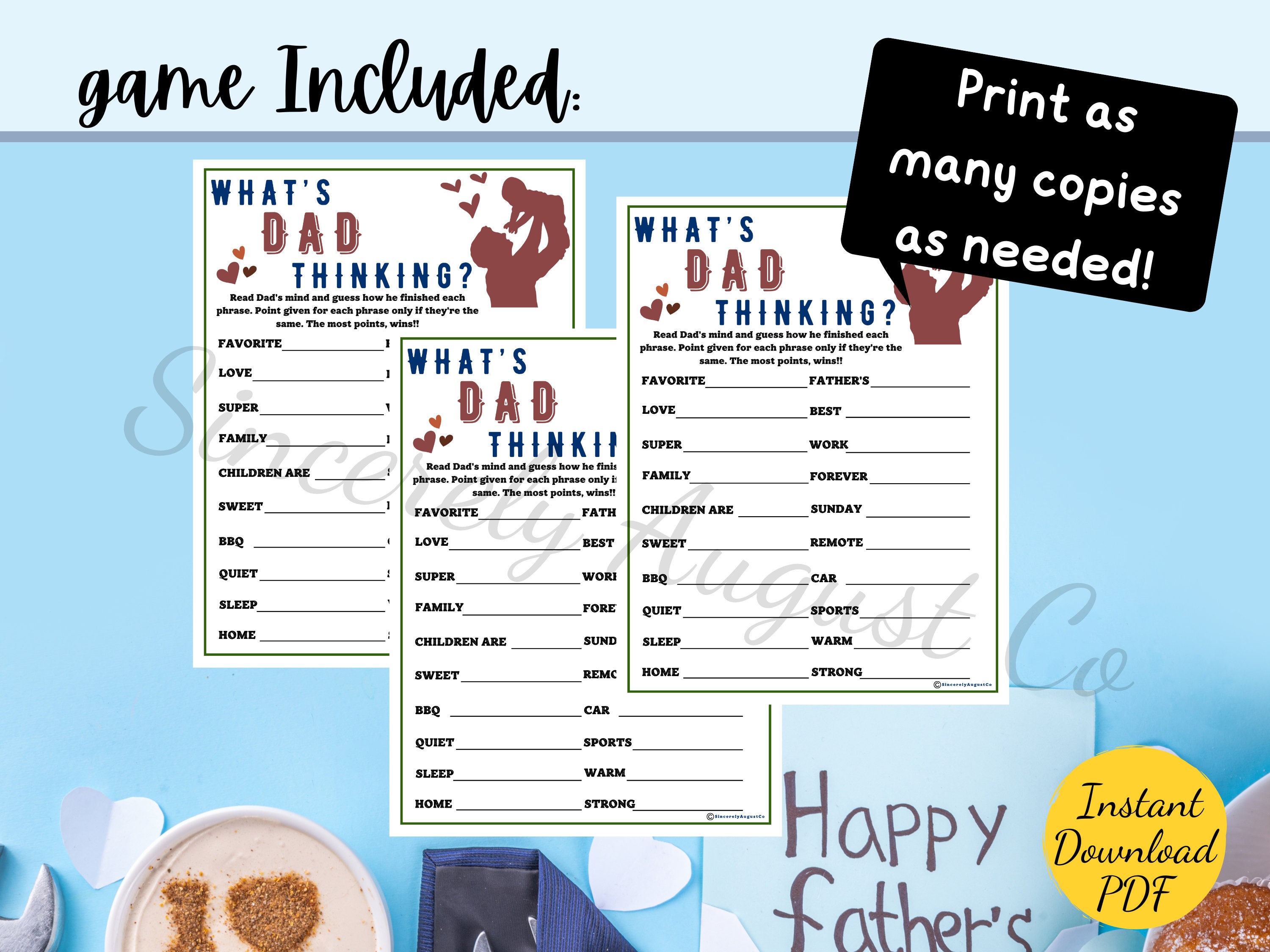 Fathers Day WHATS DAD THINKING Game Fathers Day Party Game Printable ...
