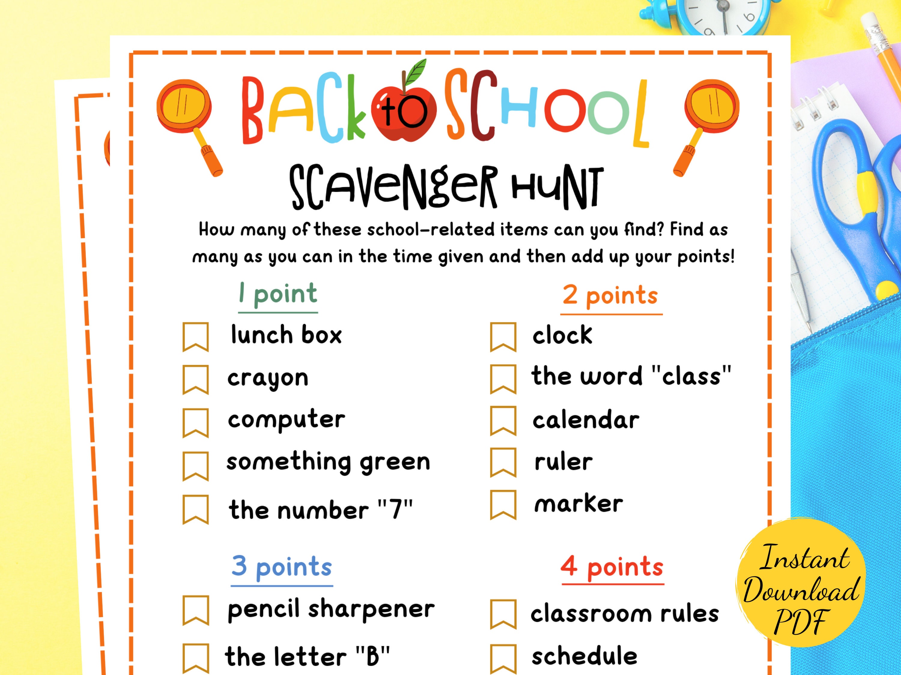 SCAVENGER HUNT Back to School Game First Day of School Activity ...