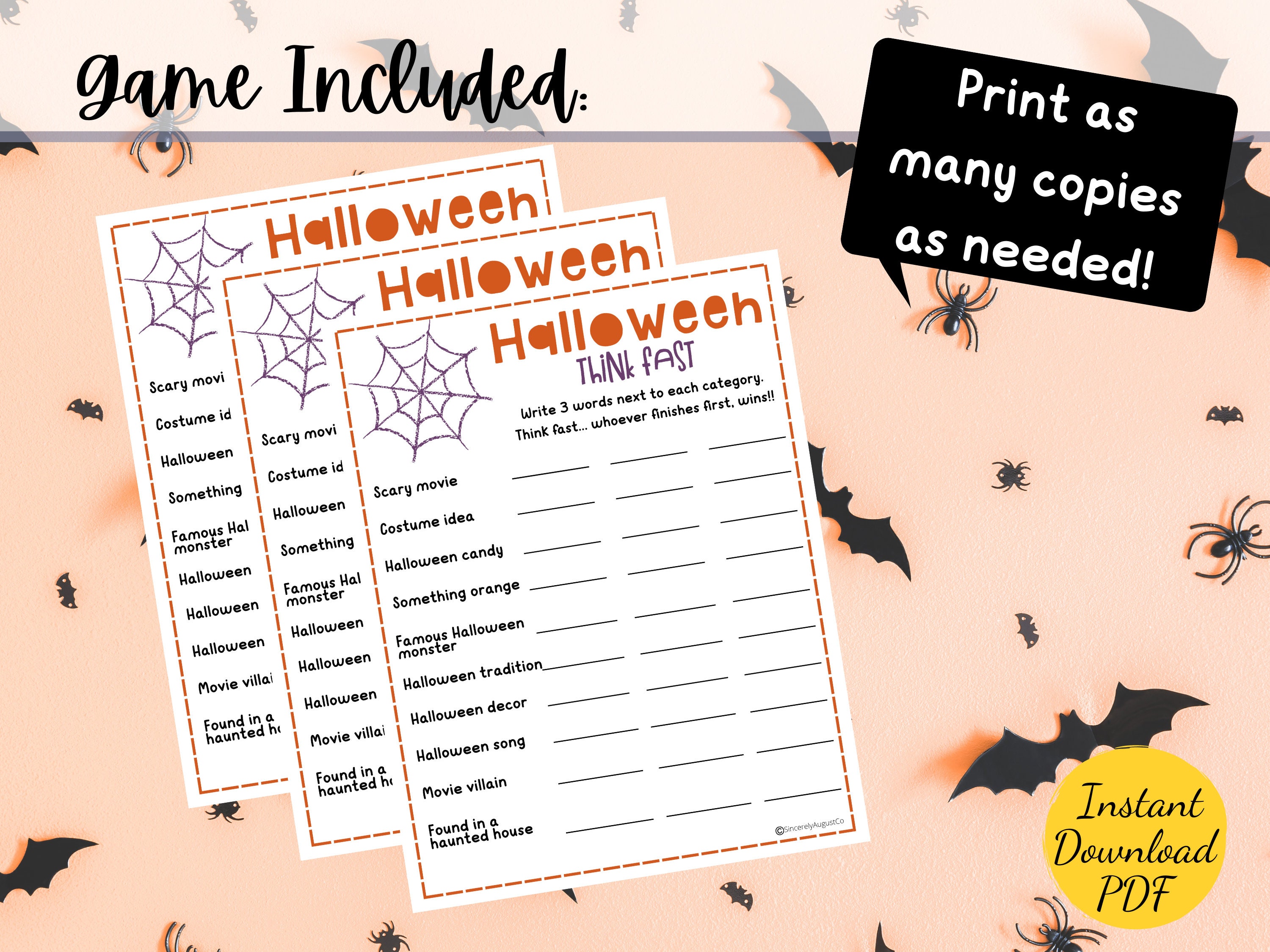 Halloween THINK FAST Game Printable Halloween Party - Etsy