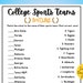 COLLEGE SPORTS TEAM Matching Game Graduation Party Game High School ...
