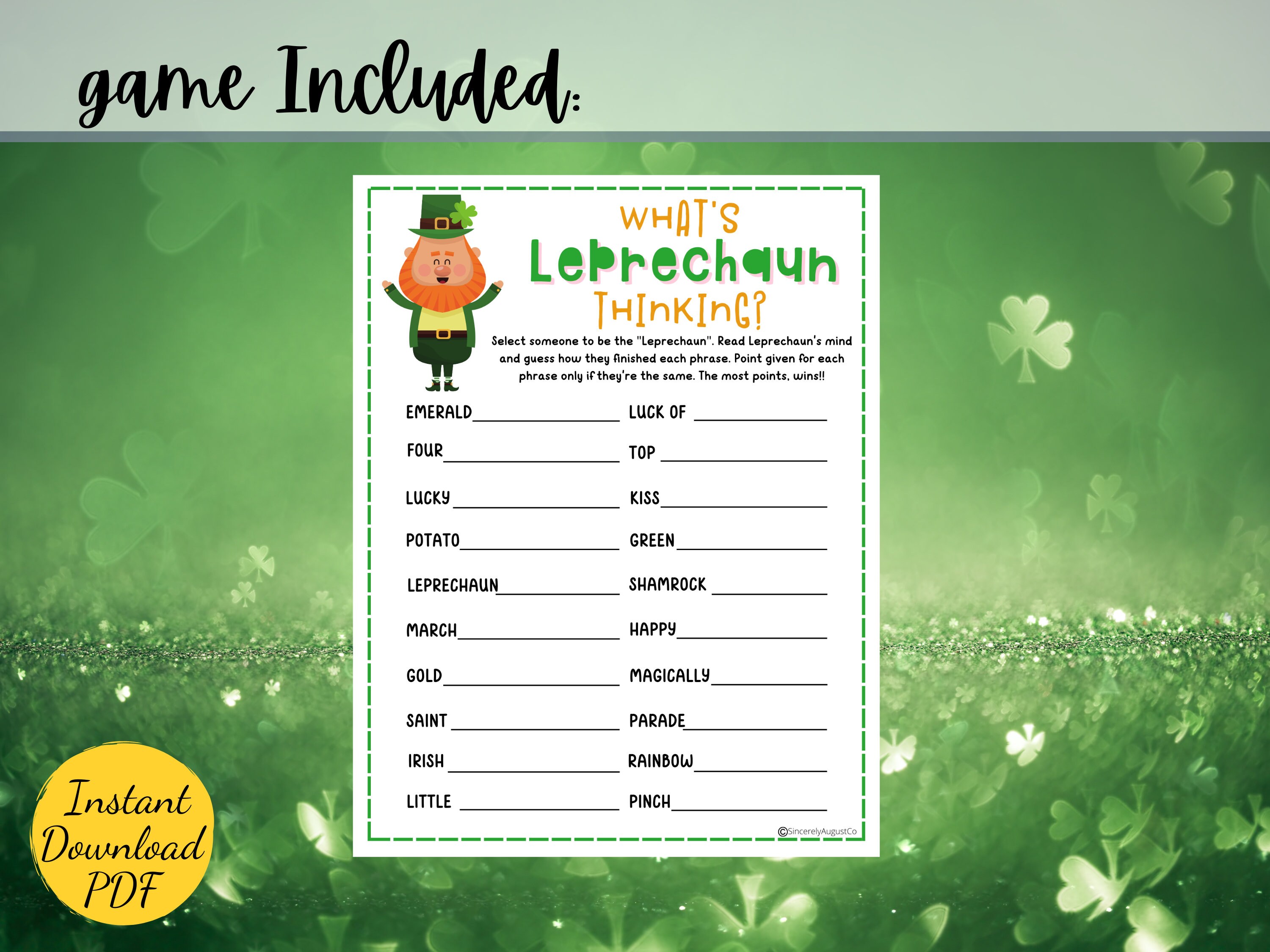 WHAT'S the LEPRECHAUN THINKING St. Patricks Day Game St. Patrick's Day ...